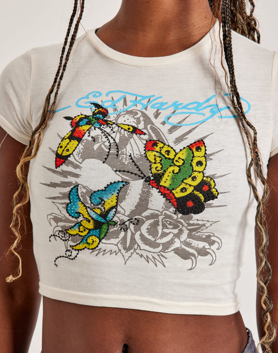 Ed Hardy Rhinestone Butterfly Baby Tee – DTLR