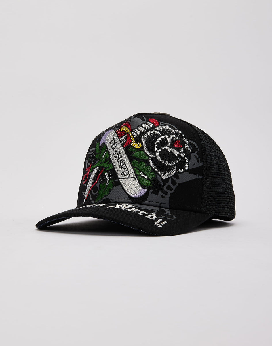 Ed Hardy Black Rose Rhinestone Trucker Hat – DTLR