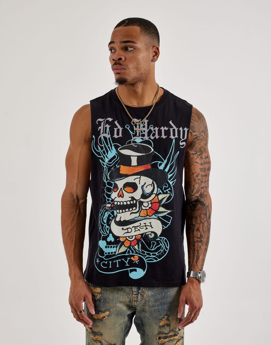Ed Hardy Top Hat Skull Sleeveless Tee – DTLR