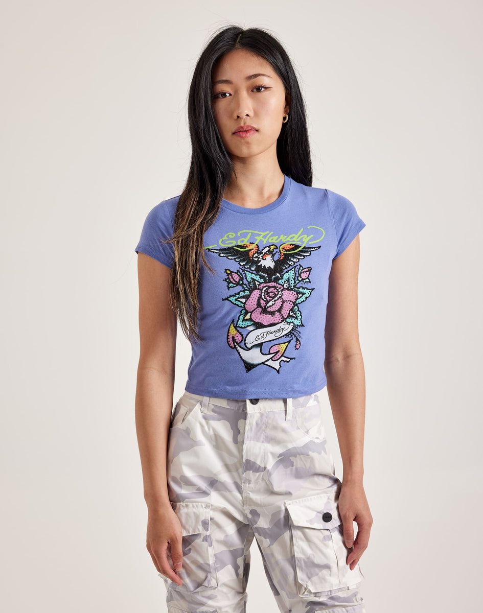 Ed Hardy Rhinestone Eagle Anchor Baby Tee – DTLR