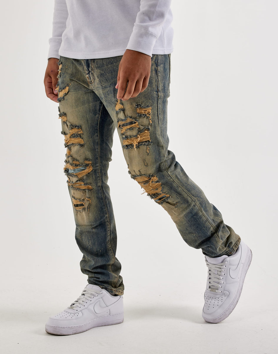 Jordan Craig Stacked Distressed Collins Denim Jeans – DTLR