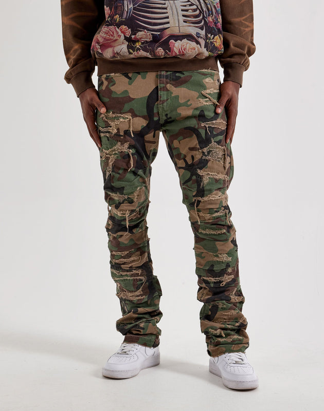 Jordan Craig Distressed Camo Stacked Denim Jeans – DTLR