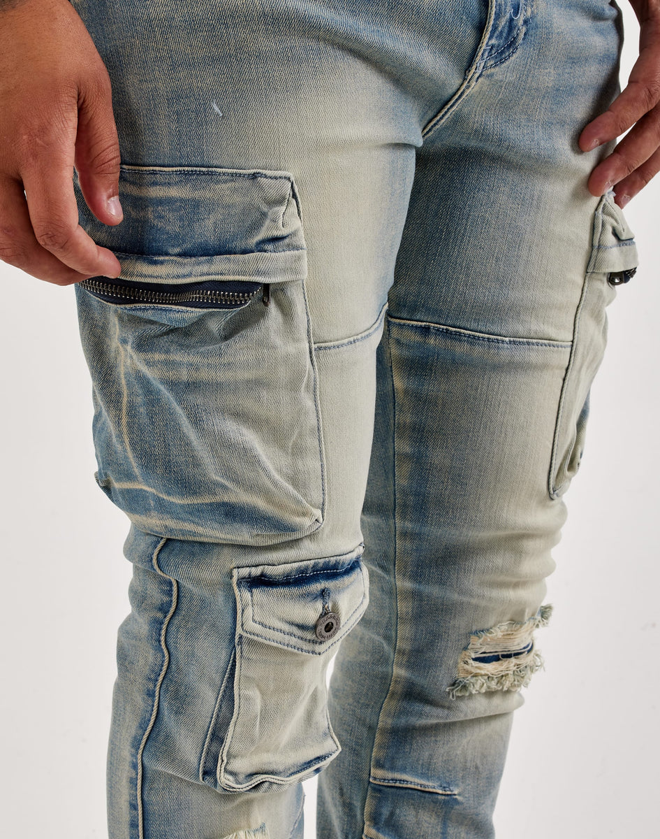 Kilogram Multi-Pocket Slim Distressed Cargo Denim Jeans – DTLR