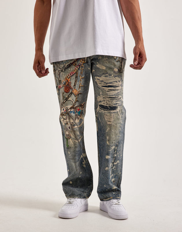Preme Printed Chain Slim Distressed Denim Jeans – DTLR