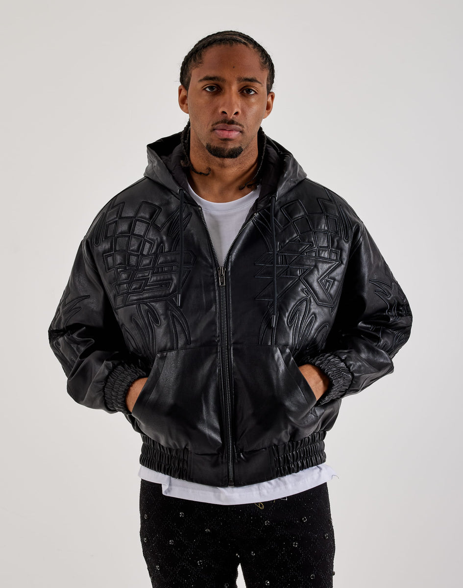 Smoke Rise Hooded Faux Leather Bomber Jacket – DTLR