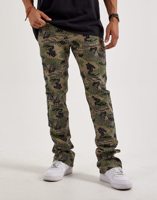 WAIMEA Stacked Flared Camo Rhinestone Denim Jeans – DTLR
