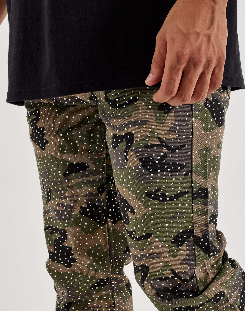 WAIMEA Stacked Flared Camo Rhinestone Denim Jeans – DTLR