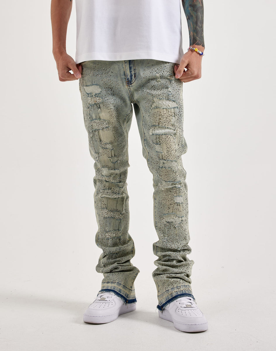 WAIMEA Stacked Rhinestone Distressed Denim Jeans – DTLR