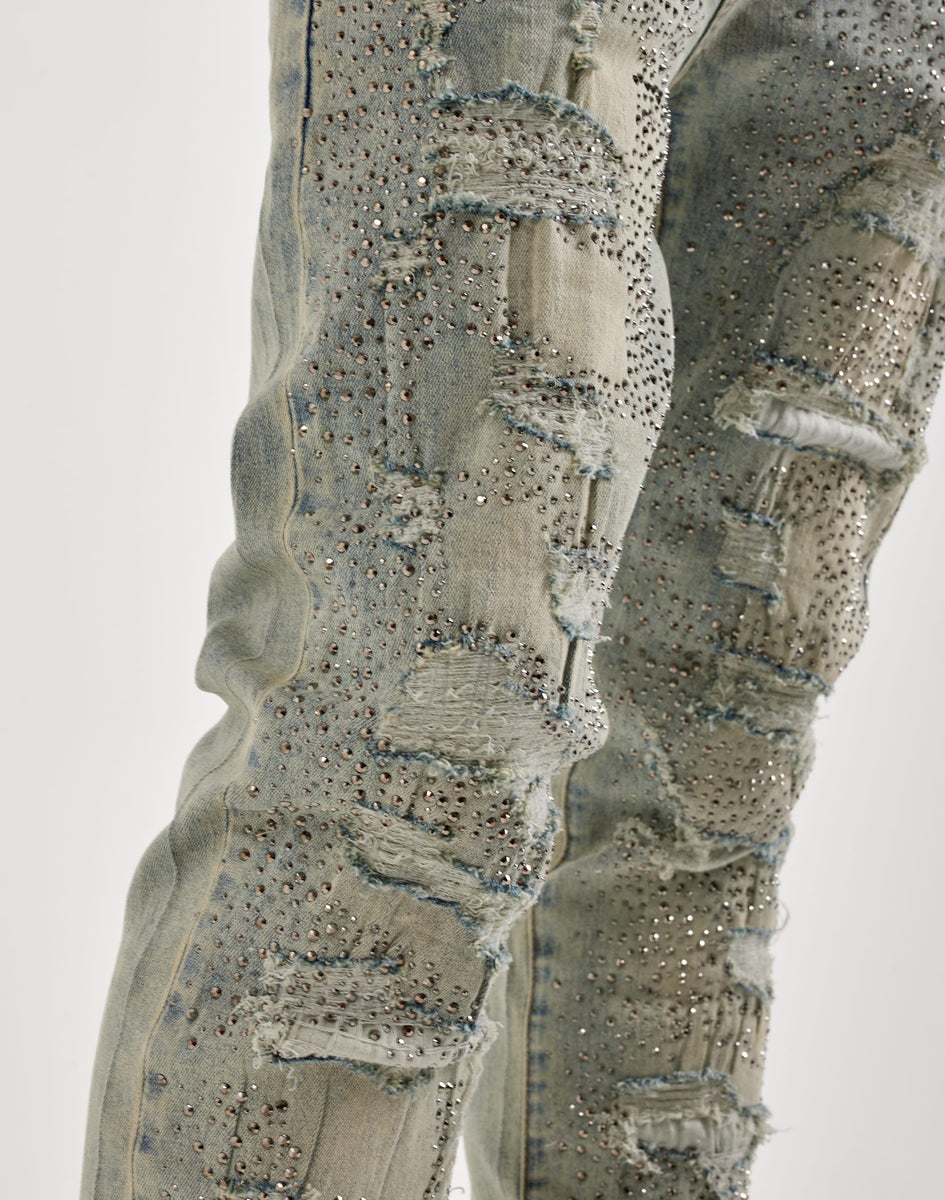 WAIMEA Stacked Rhinestone Distressed Denim Jeans – DTLR