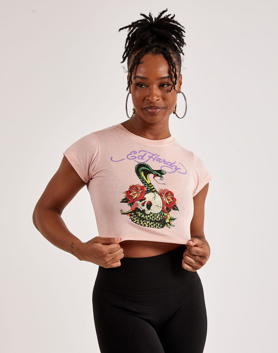 Ed Hardy Rhinestone Rose Cobra Baby Tee – DTLR