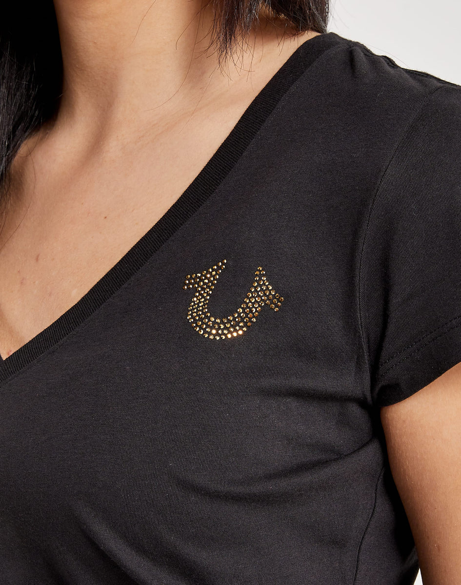 True Religion Crystal Logo V-Neck Tee – DTLR