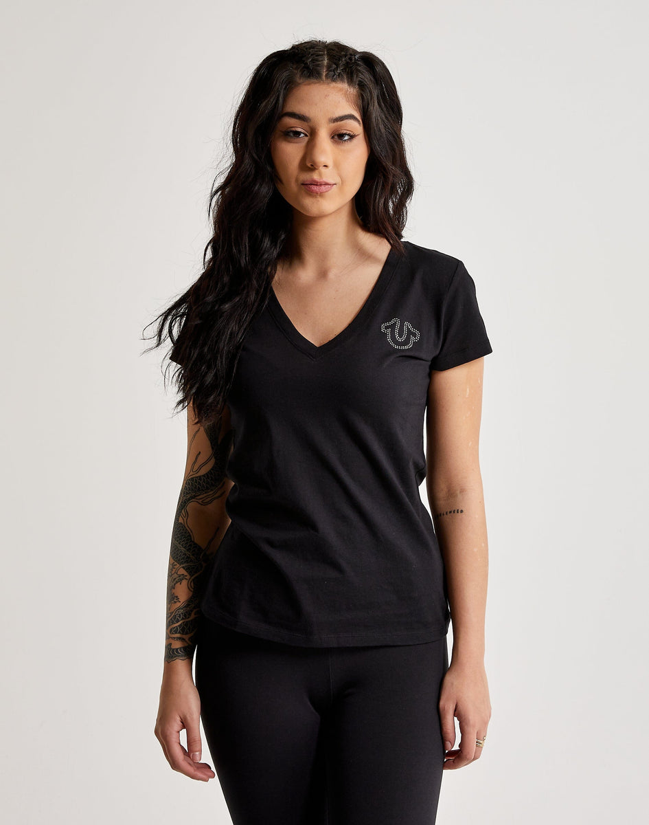 True Religion Crystal Logo V-Neck Tee – DTLR