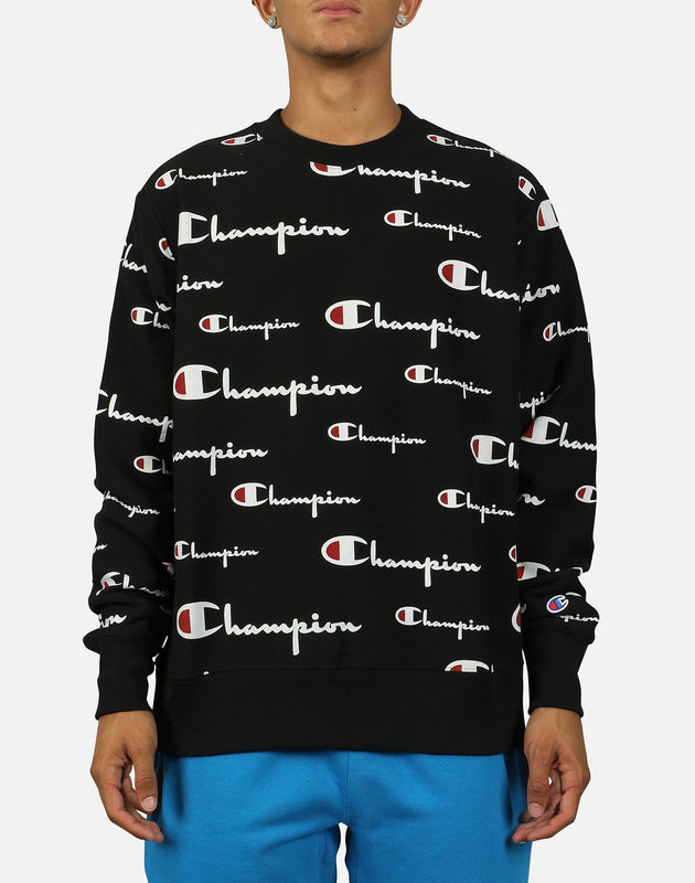 Champion ALL OVER SCRIPT LOGO REVERSE WEAVE CREW – DTLR