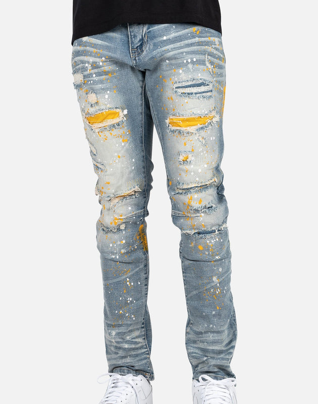 Smoke Rise Yellow Insert Distressed Denim Jeans – DTLR